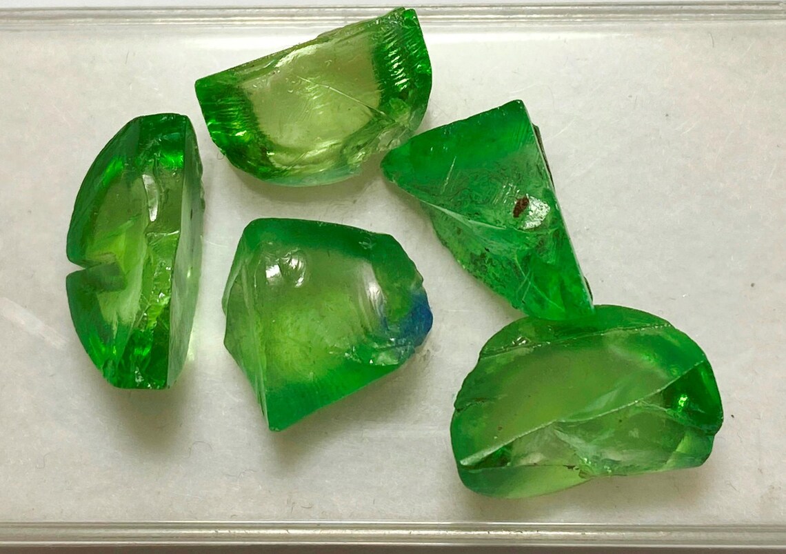 Natural Tsavorite Garnet Rough Gemstone Lot - Green Uncut, India (5 Pcs ...