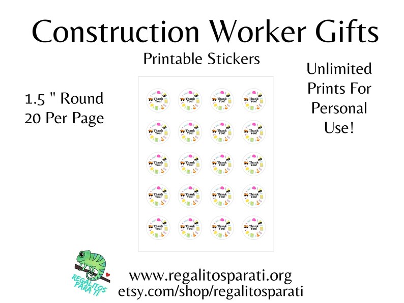 Thank You Construction Worker Gift Sticker LDC JW Cupcake Topper Ldc ...