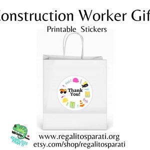 Thank You Construction Worker Gift Sticker LDC JW Cupcake Topper Ldc ...
