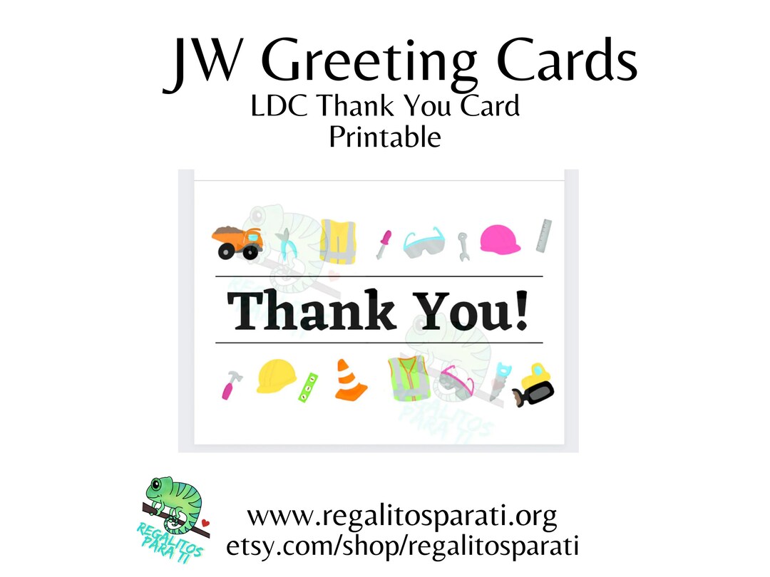 12 Language Bundle LDC DRC Greeting Card Printable Card 5x7 Illustrated Construction Worker ...