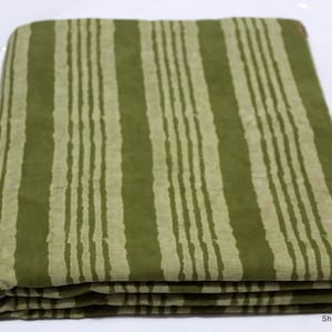 Green Stripe Fabric 100% Cotton Light Weight Soft Voile Fabric, Dabu ...