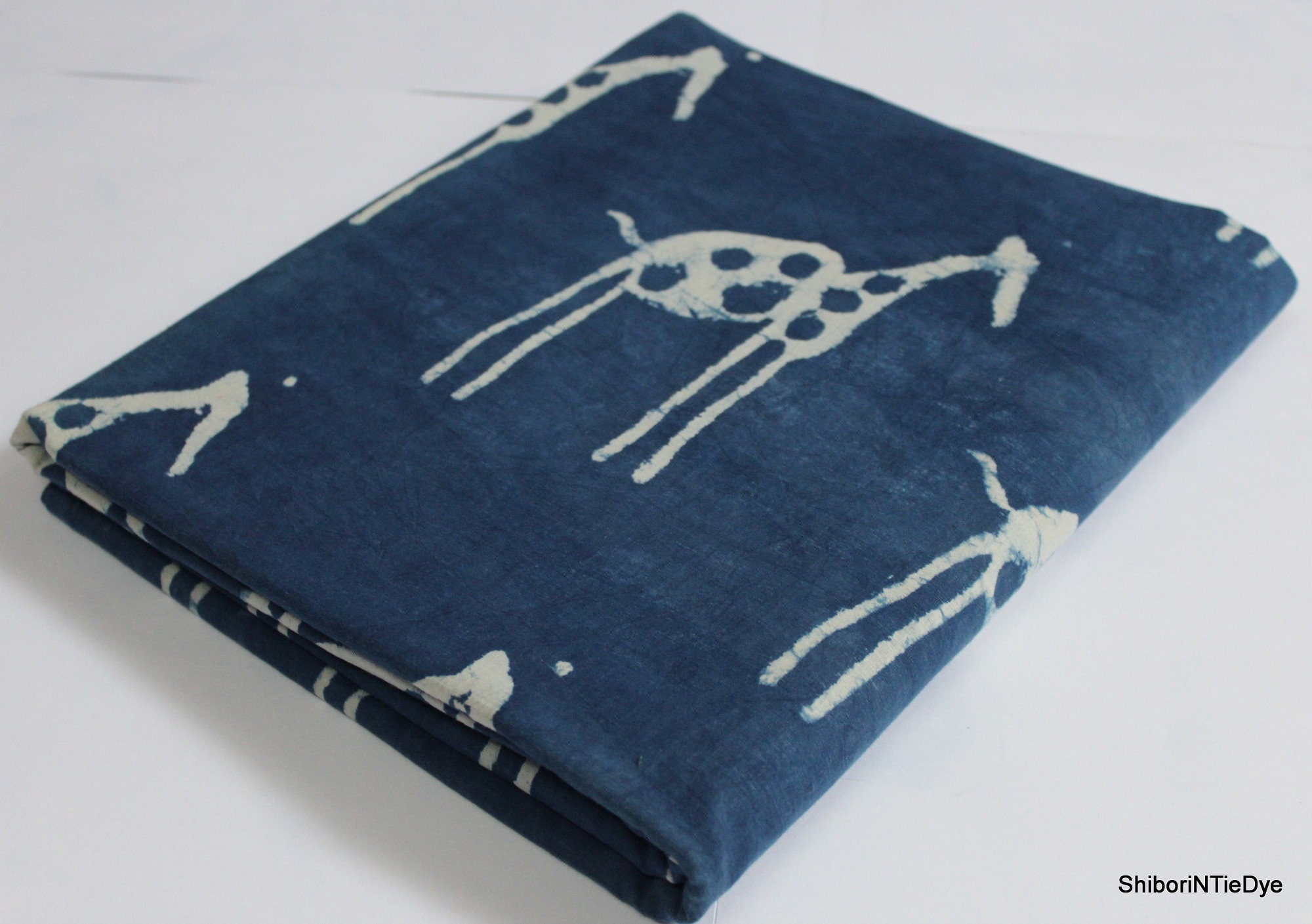 Indigo Blue Fabric Giraffe Print Cotton Fabric Indian Hand - Etsy