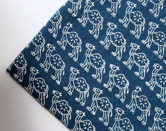 Camel Fabric Block Print Fabric Cotton Royal Indigo Fabric - Etsy