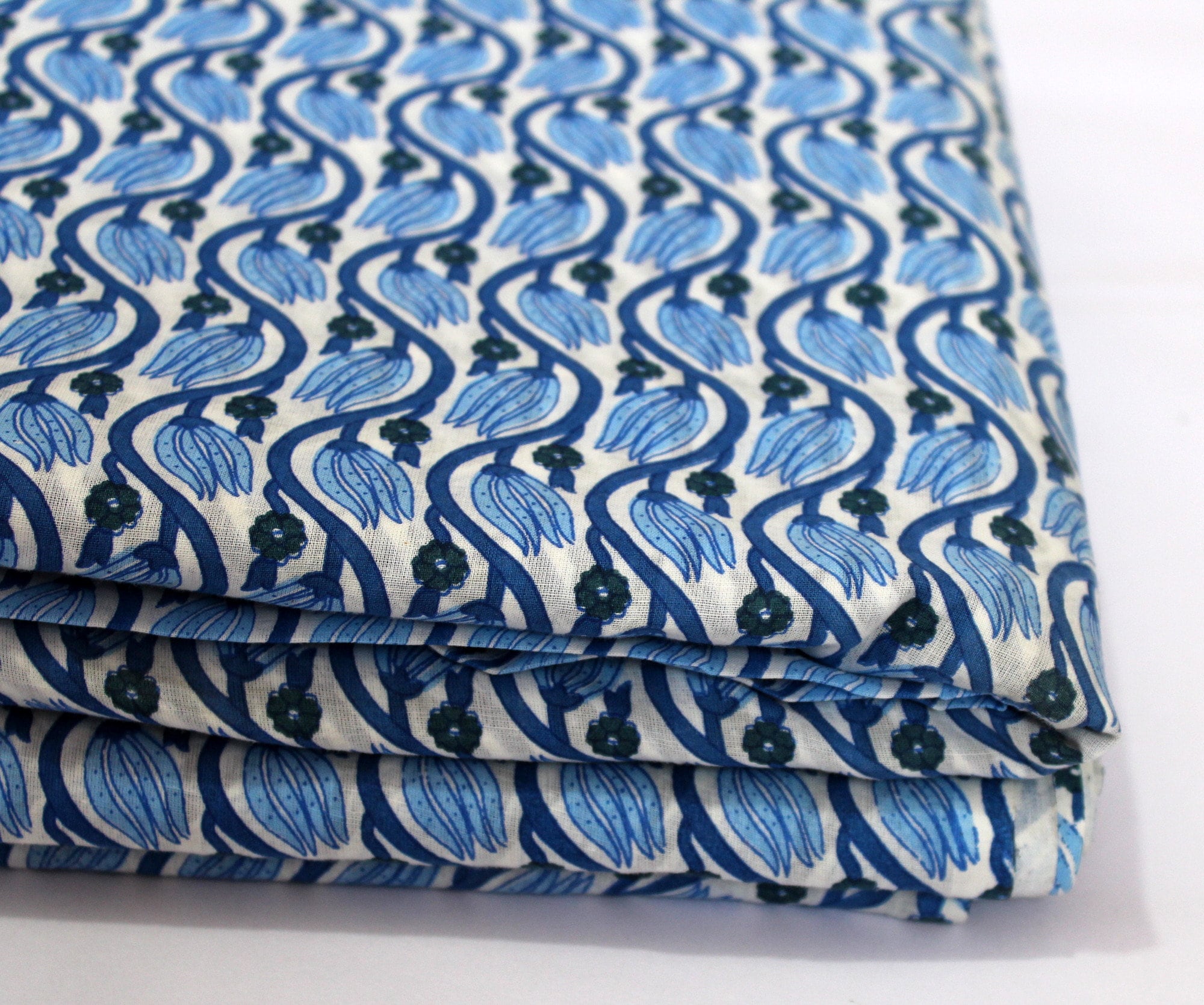 Blue Floral Print Fabric Clothing Fabric Cotton Block Print Fabric ...