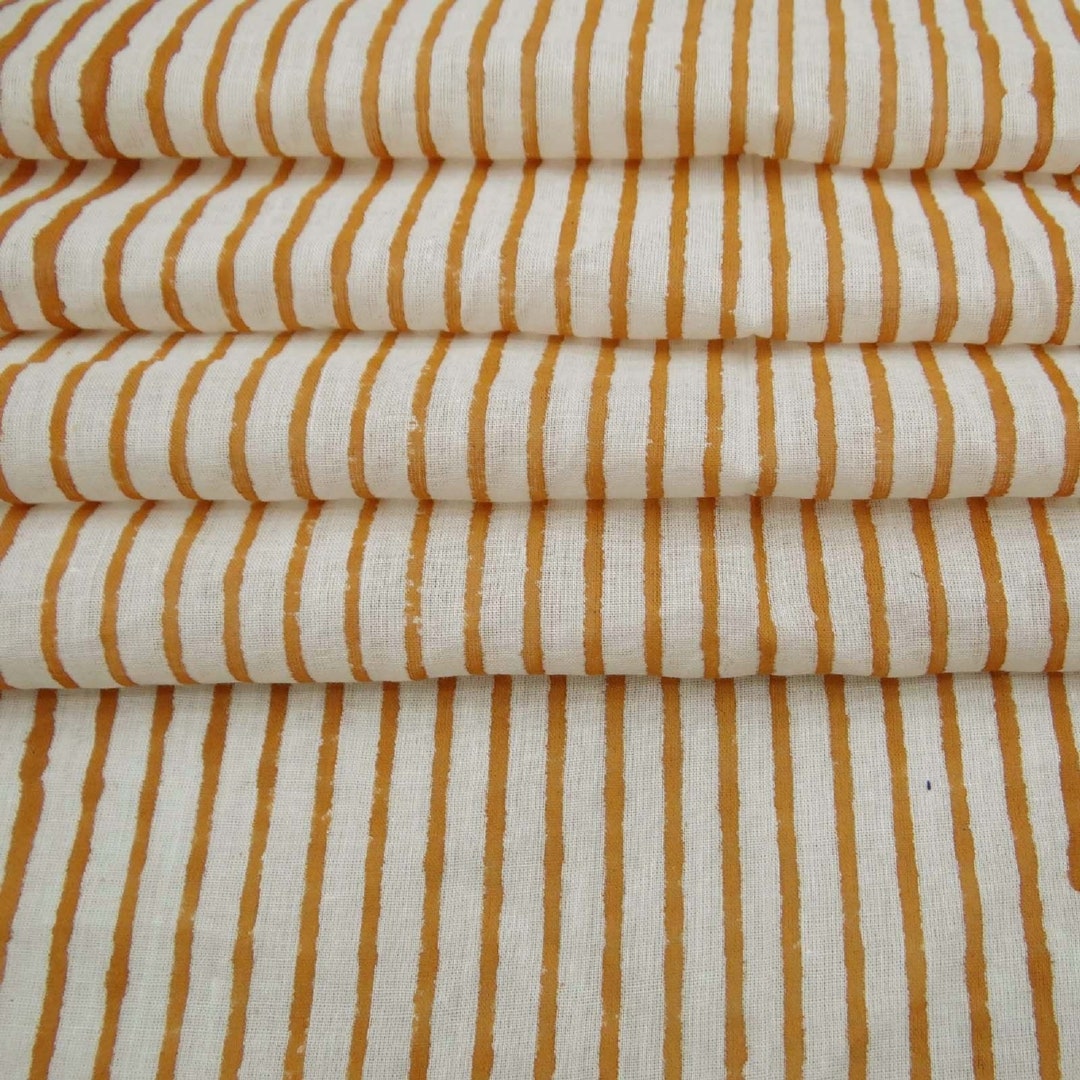 Block Print, Stripe Fabric Voile Stripes Cotton Fabric, 100% Cotton ...