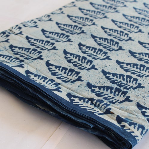 Hand Block Print Cotton Fabric Leaf Printed Indigo Fabric - Etsy