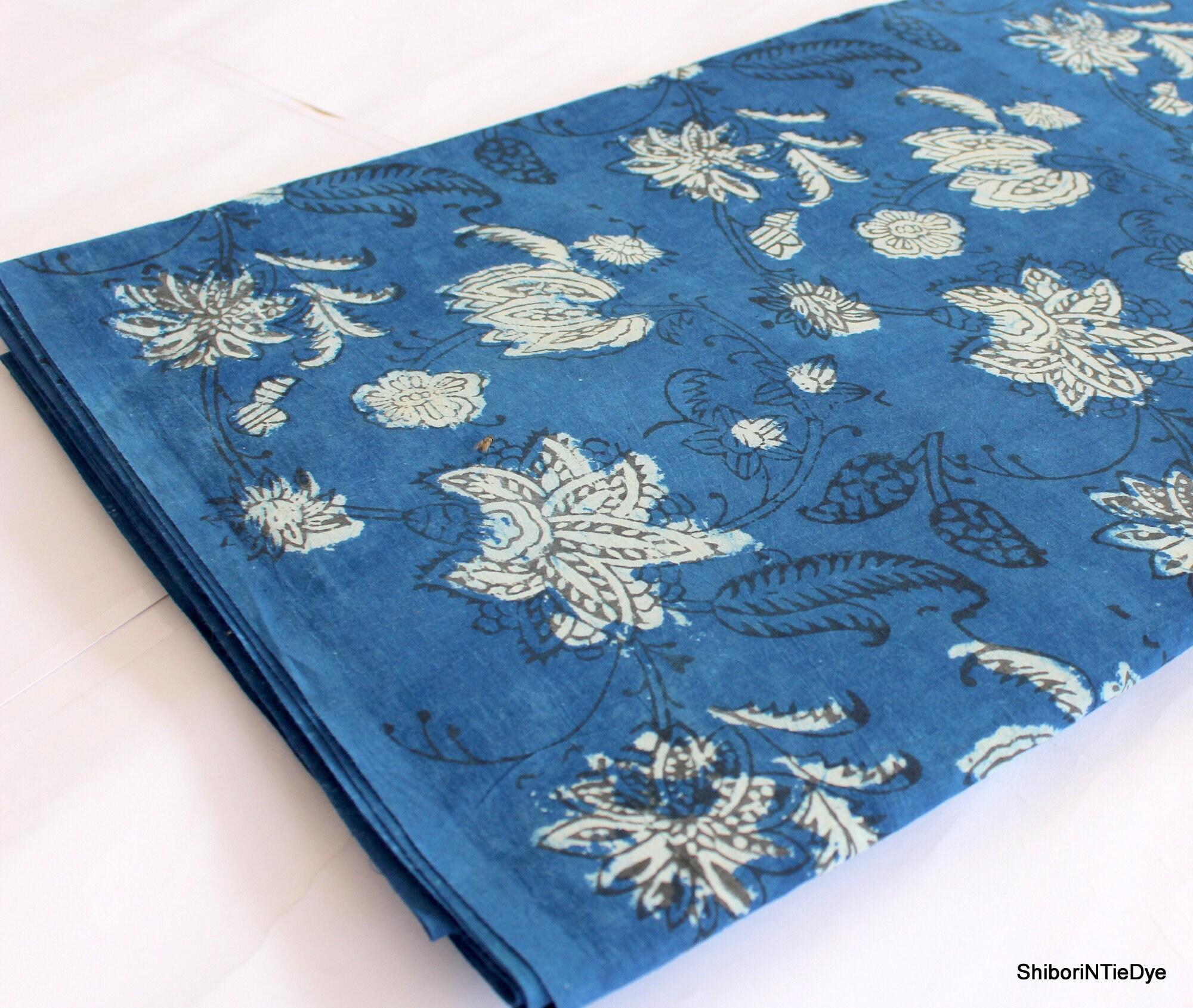 Indigo Cotton Fabric Hand Dyed Indian Fabric, Blue Fabric Crafting ...