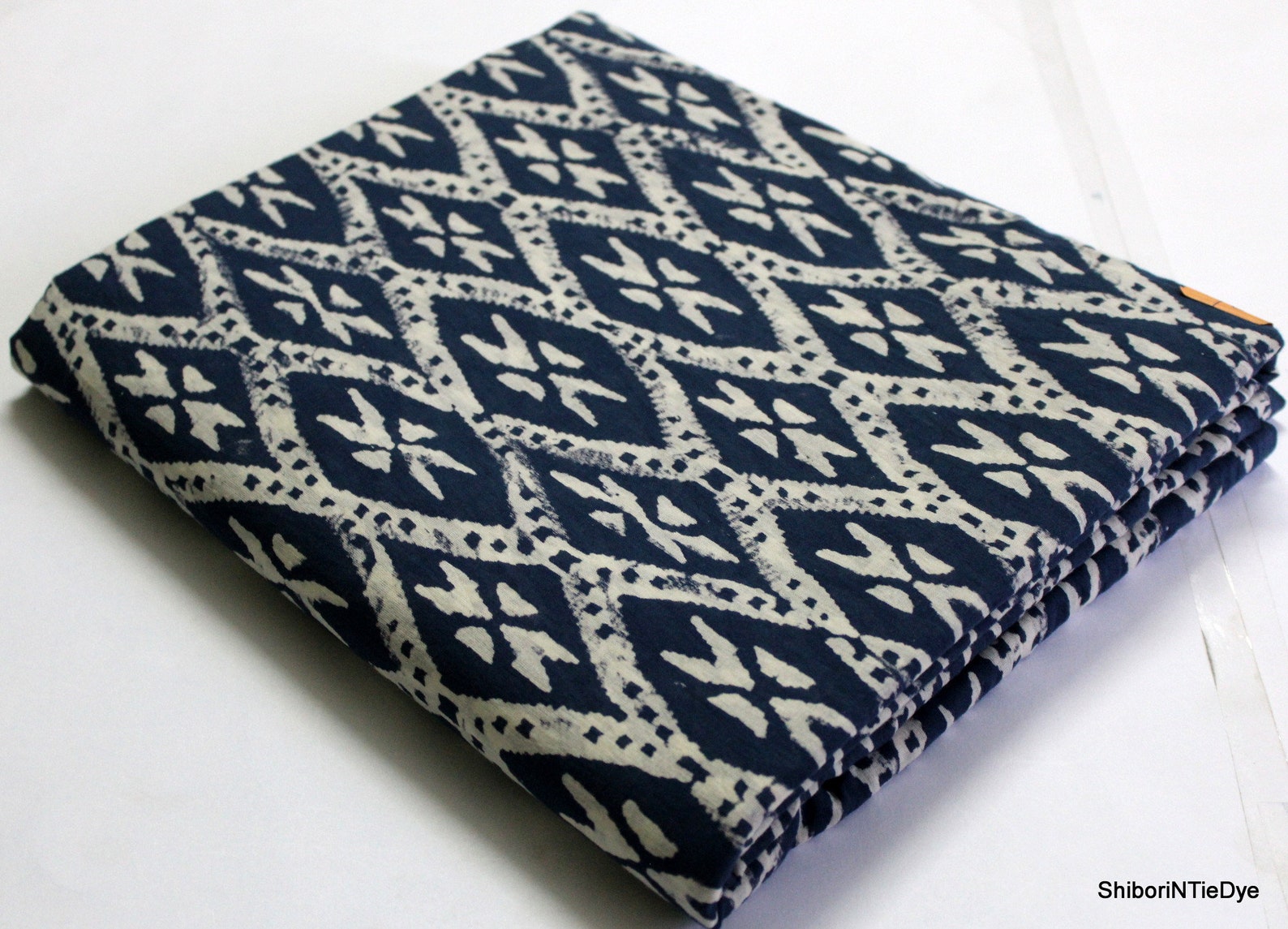 India Cotton Fabric by the Yard Ikat Block Print Fabric Blue Hand ...