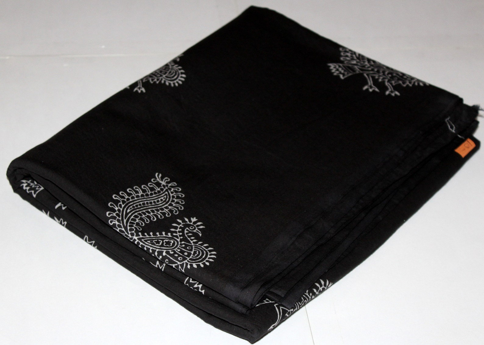 Peacock Block Print Fabric Black Cotton Fabric Birds Printed Soft ...