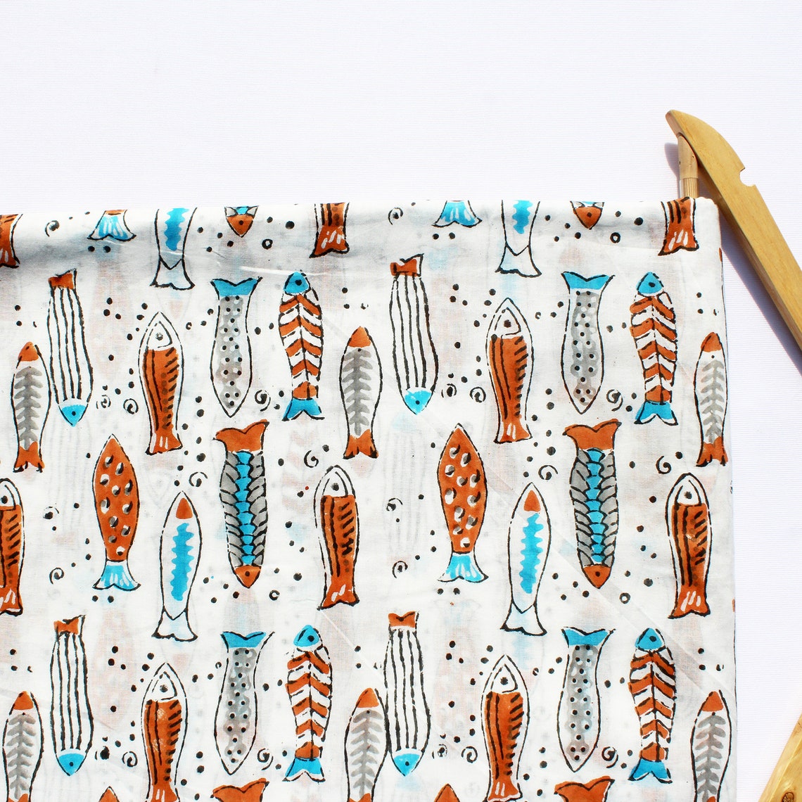 Fish Print Fabric by the Yard 100% Cotton Indian Fabric, Lightweight ...