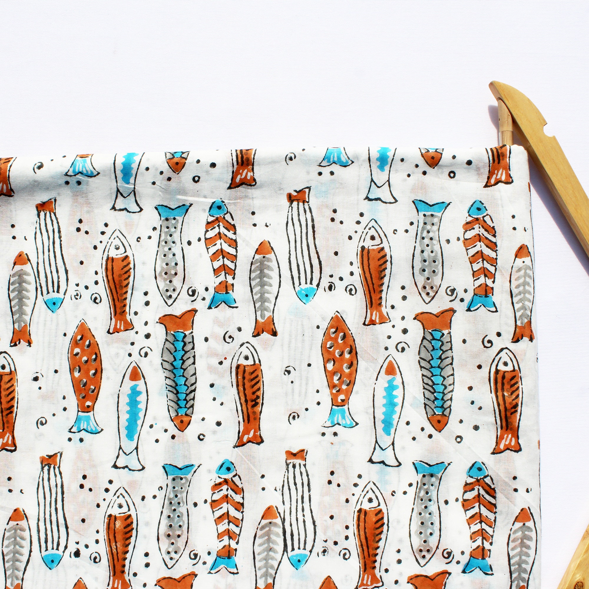 Fish Print Fabric by the Yard 100% Cotton Indian Fabric - Etsy