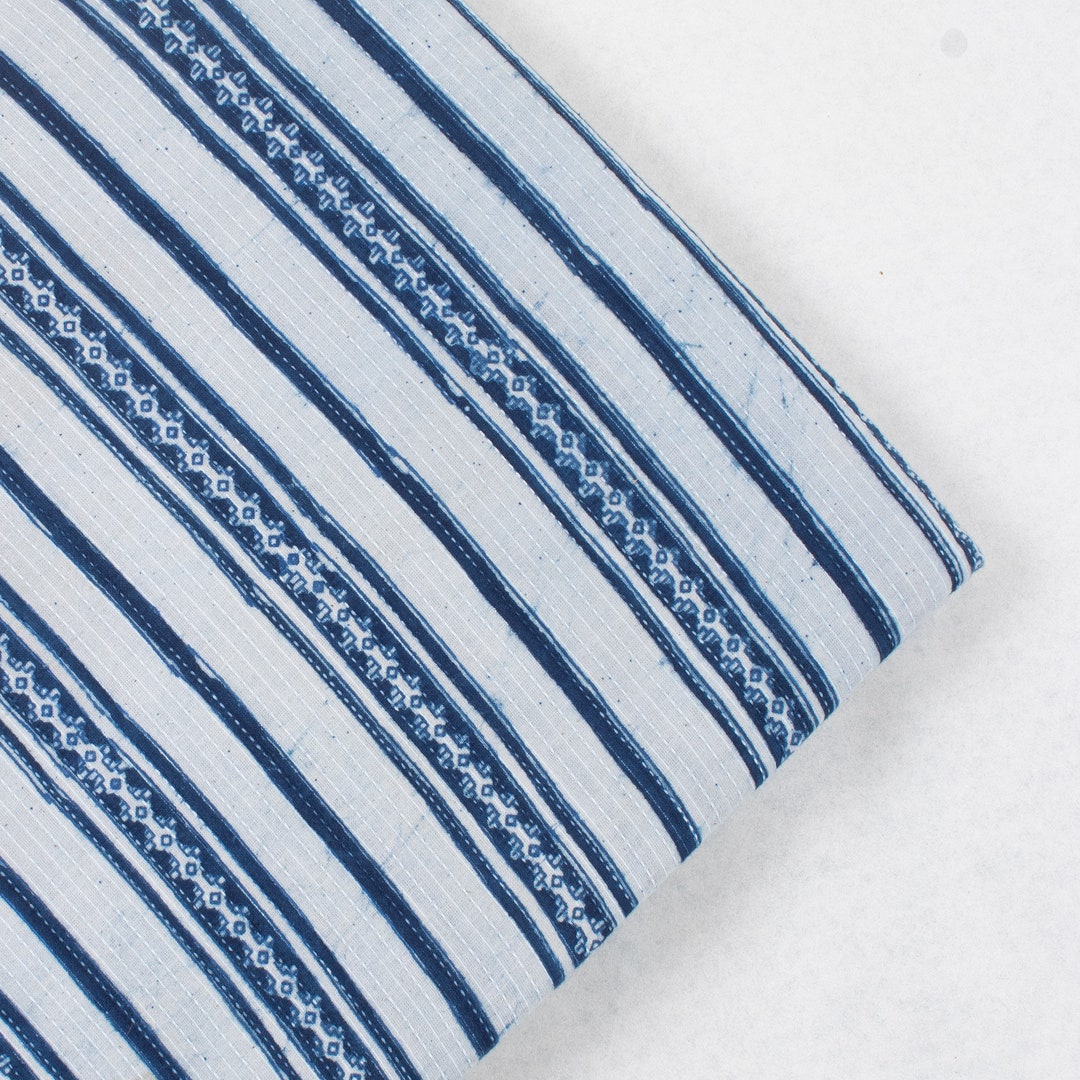 Blue Indigo Kantha Running Quilt Fabric Kantha Dyed Blue Stripe Running ...