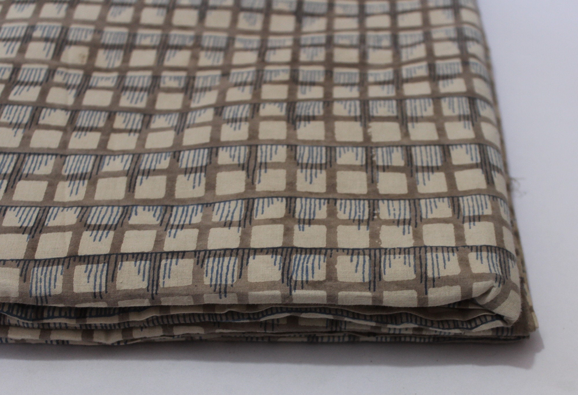 Grey Check Cotton Fabric by the Yard Block Printed Fabric | Etsy