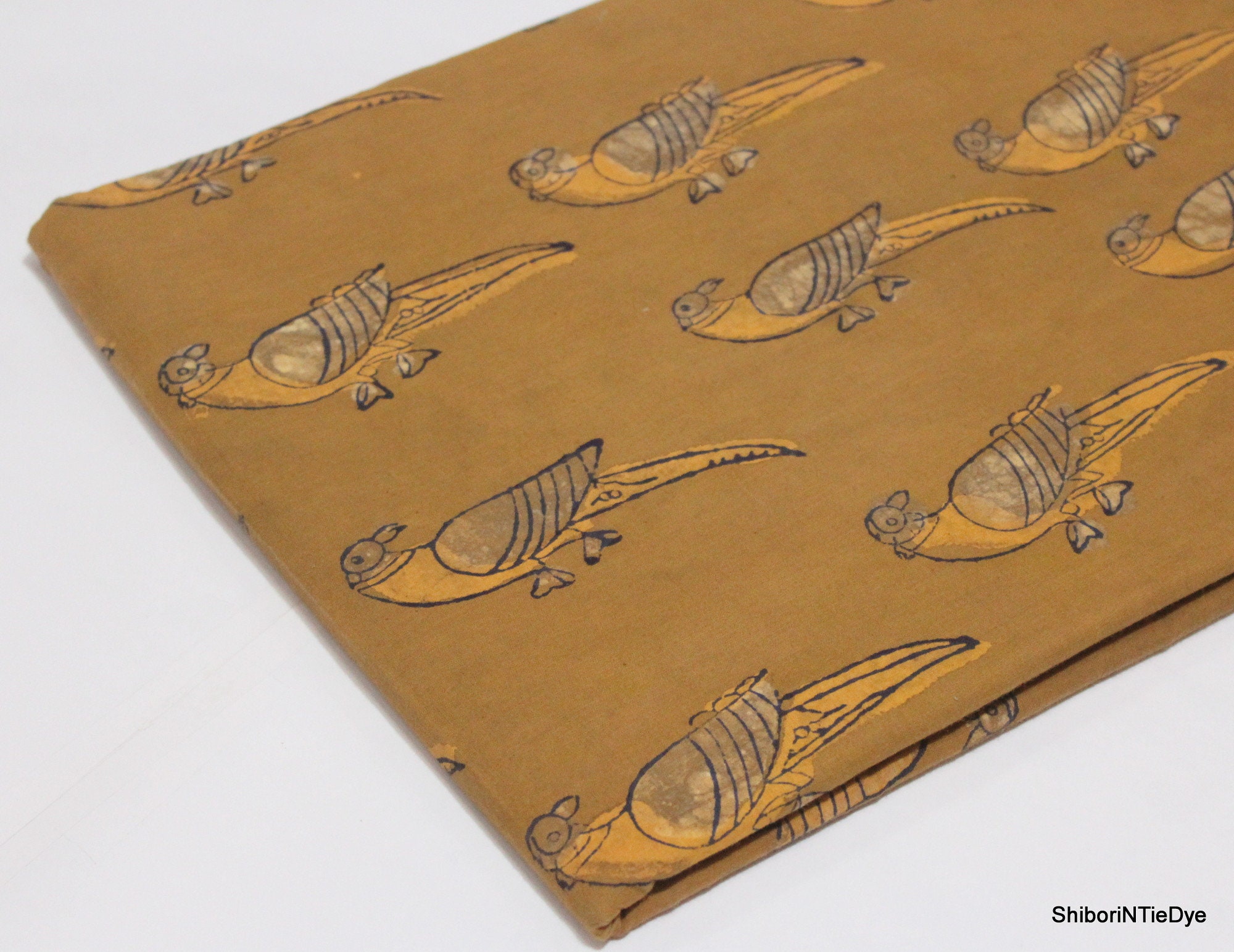 Bird Block Print Fabric 100% Cotton Indian Fabric Golden Hand - Etsy