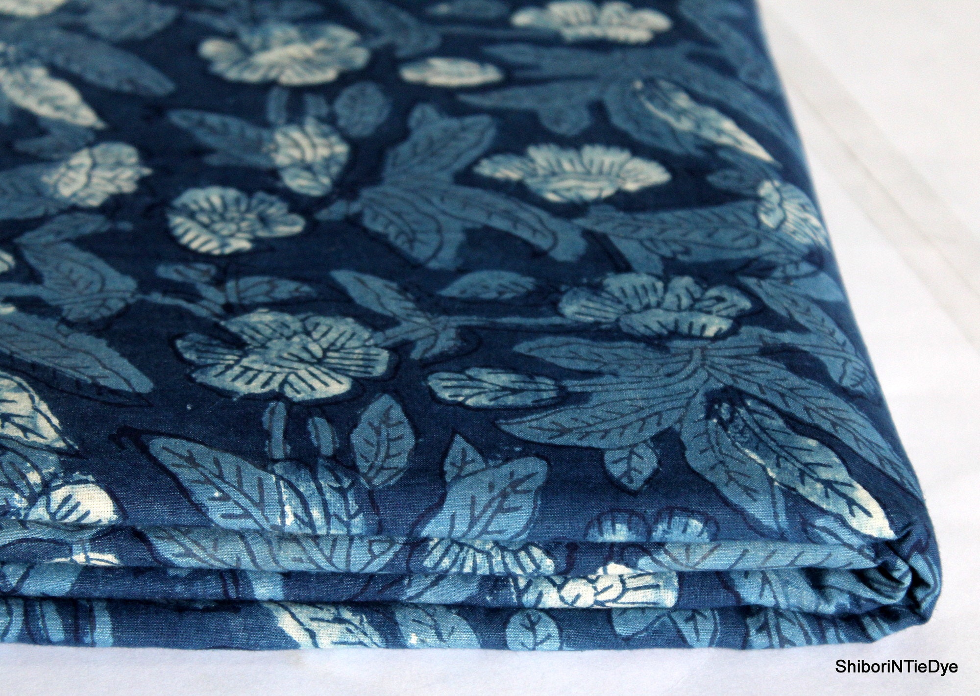 By the Yard Floral Print Fabric Indigo Blue Fabric Indian | Etsy India