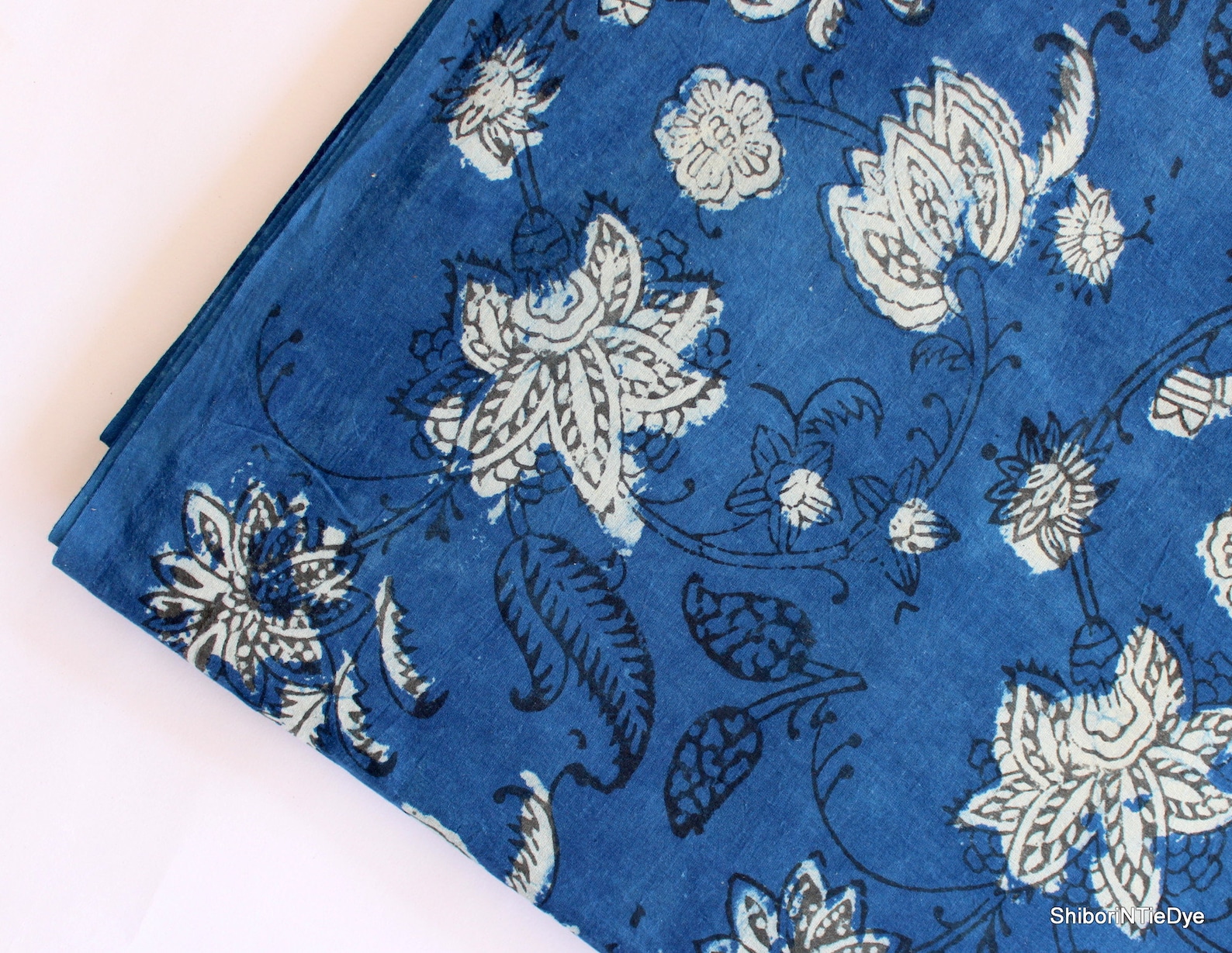 Indigo Cotton Fabric Hand Dyed Indian Fabric, Blue Fabric Crafting ...
