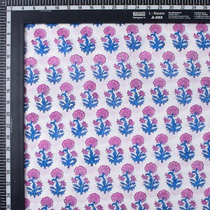 Pink Blue Floral Block Print Cotton Fabric by the Yard Running Textile ...