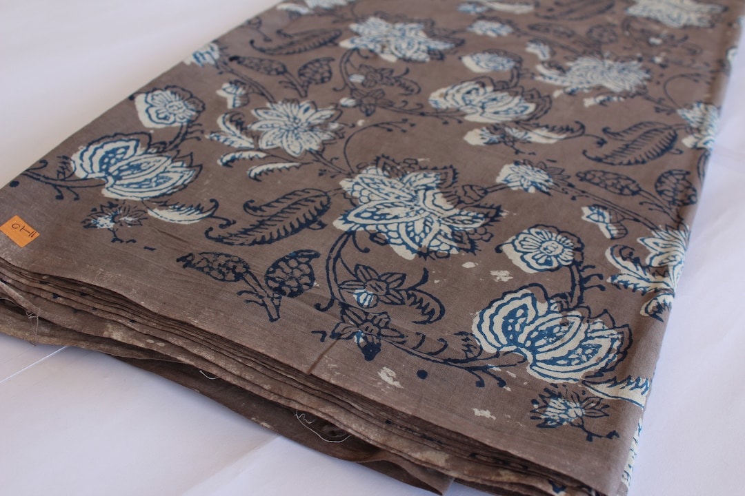 India Kashish Print Cotton Fabric Beige Tan Hand Dyed Block Printed ...