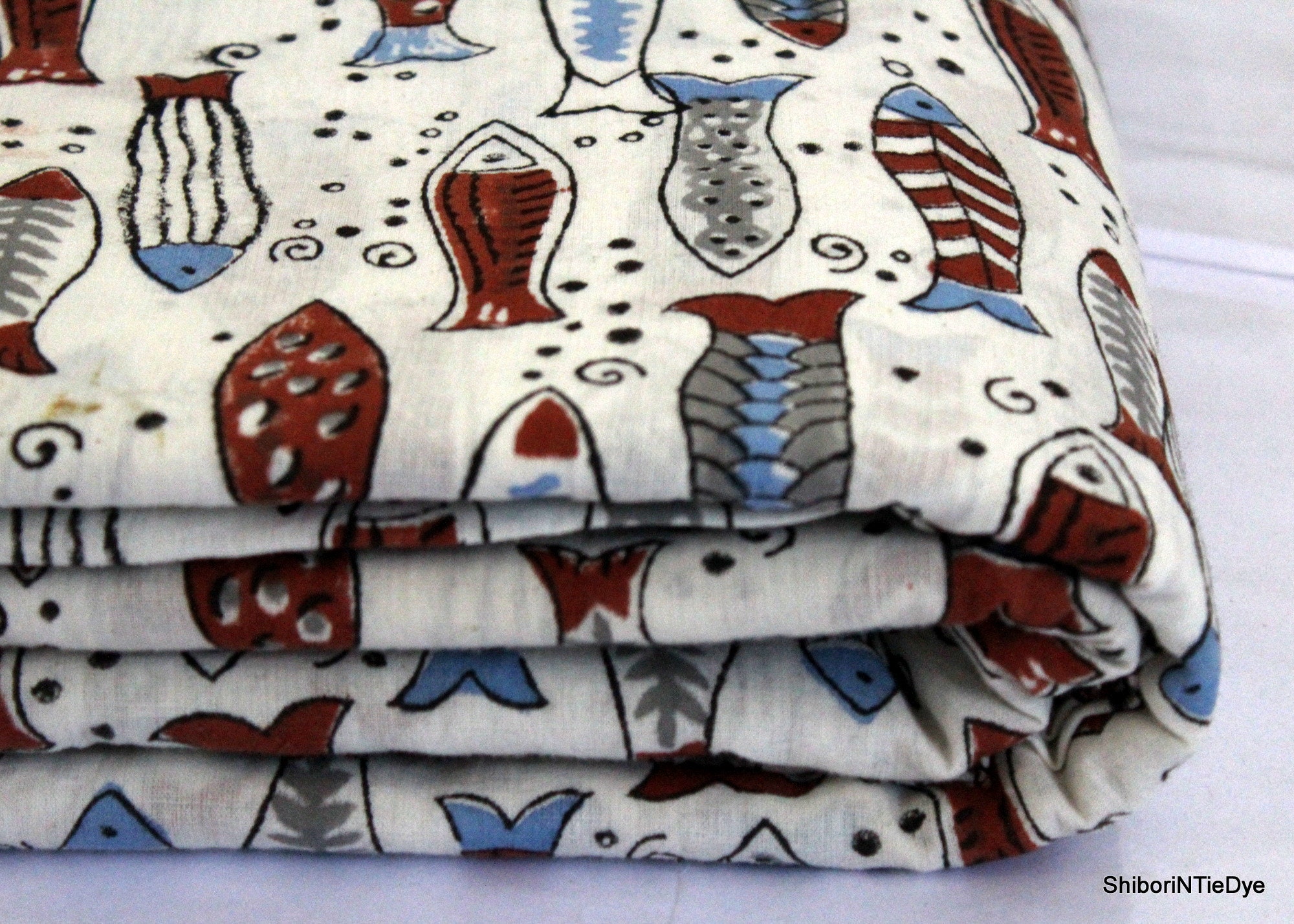 Fish Print Fabric Cotton Fabric Block Printed Voile Fabric - Etsy