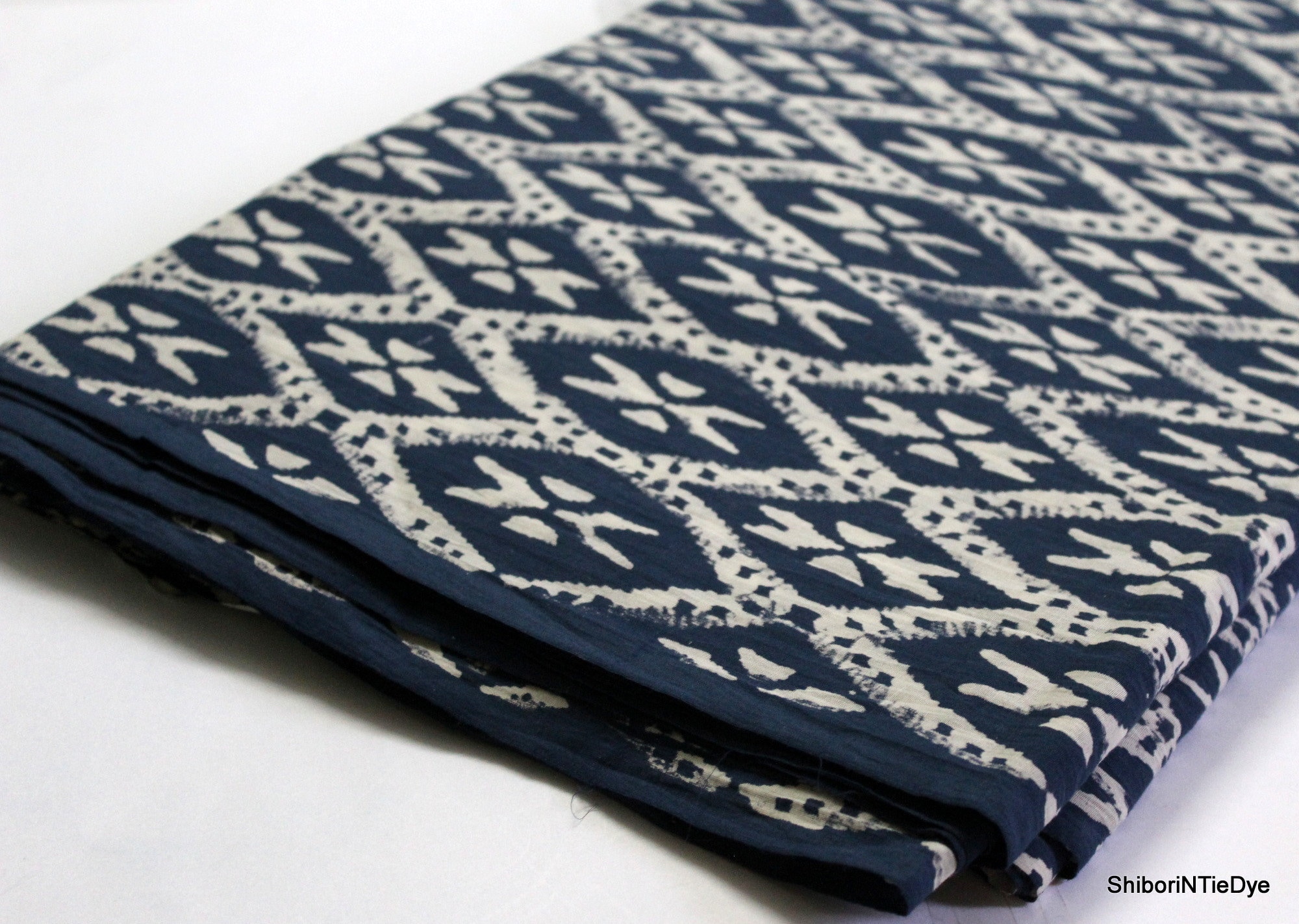 India Cotton Fabric by the Yard Ikat Block Print Fabric Blue Hand ...