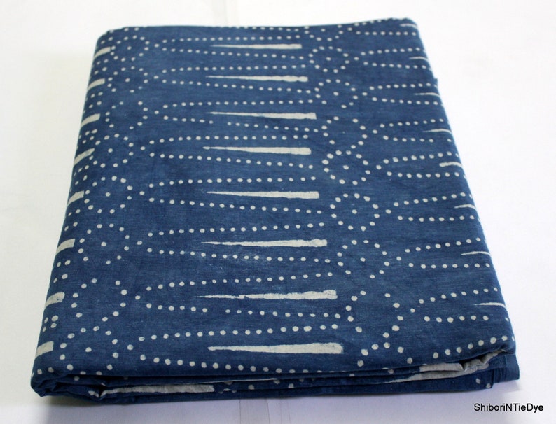 Blue Block Print Fabric Cotton by the Yard Fabric Hand Dyed - Etsy