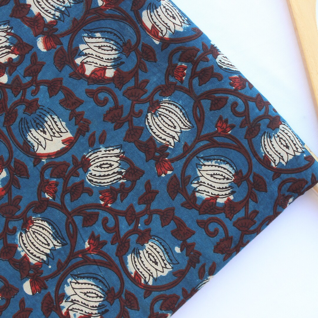 Flower Print Fabric Cotton Hand Block Printed Fabric Lotus Flower Print ...