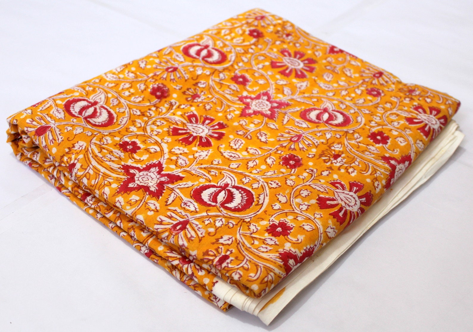 Cotton Fabric Yellow Red Print Fabric Hand Block Printed - Etsy