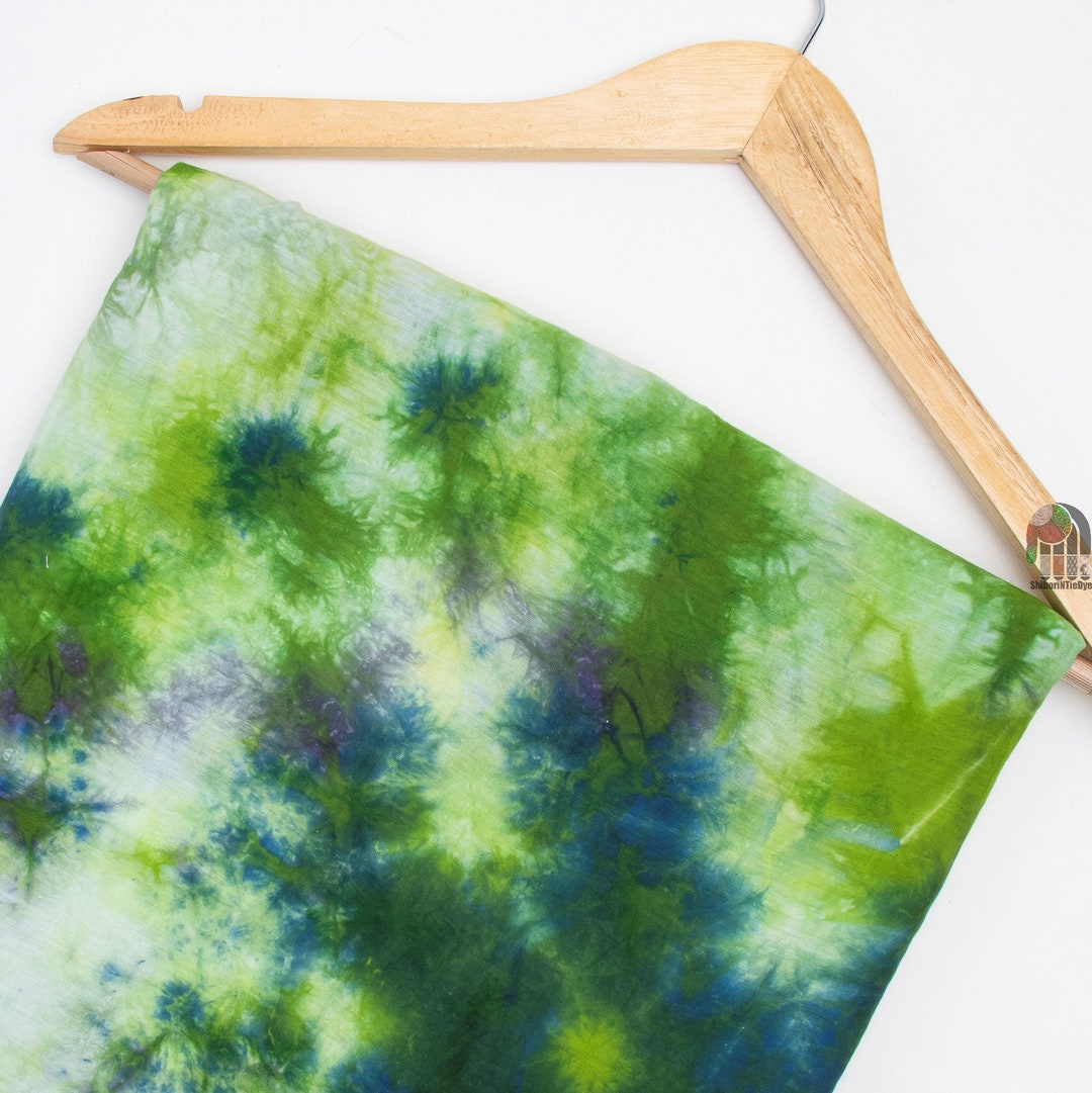 Green Blue Tie Dye Fabric Hand Dye Natural Color Women's Clothing ...
