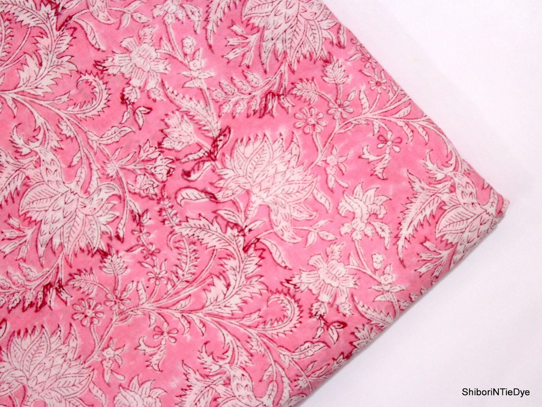 Pink Fabric Block Print Cotton Fabric by the Yard Soft Fabric Natural ...