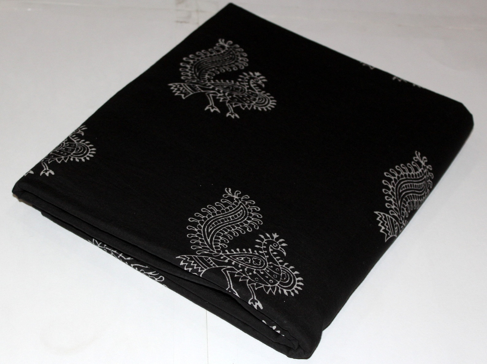 Peacock Block Print Fabric Black Cotton Fabric Birds Printed Soft ...