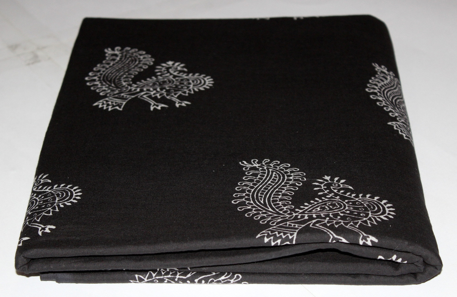 Peacock Block Print Fabric Black Cotton Fabric Birds Printed Soft ...