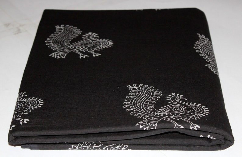 Peacock Block Print Fabric Black Cotton Fabric Birds Printed Soft ...