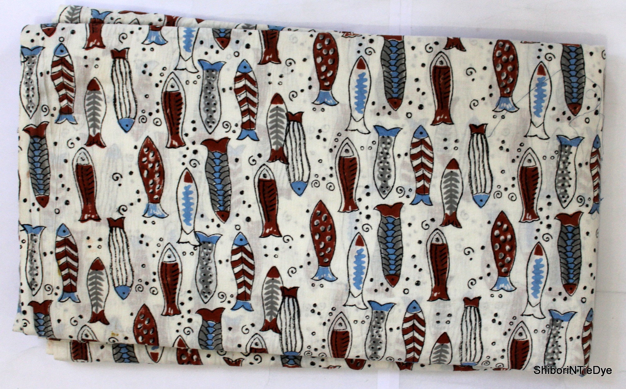 Fish Print Fabric Cotton Fabric Block Printed Voile Fabric - Etsy