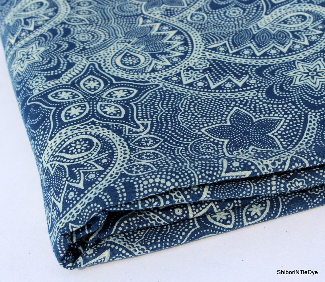 Paisley Fabric Indigo Blue Pure Cotton Fabric Hand Block - Etsy