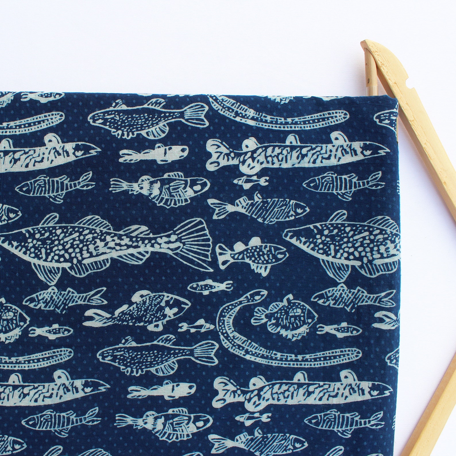 Indigo Fabric Fish Print Cotton Fabric by the Yard Hand Block - Etsy