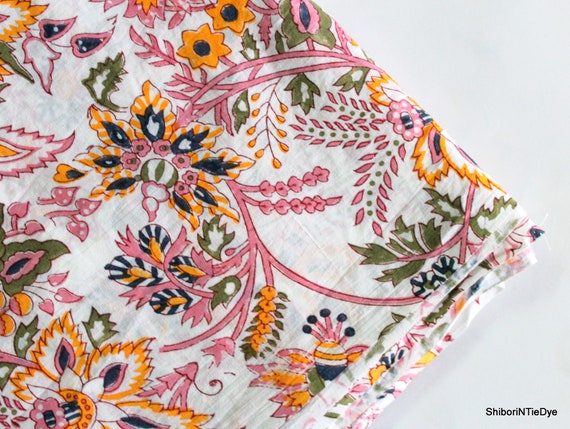 Indian Block Printed Fabric Cotton Floral Print Fabric Voile - Etsy