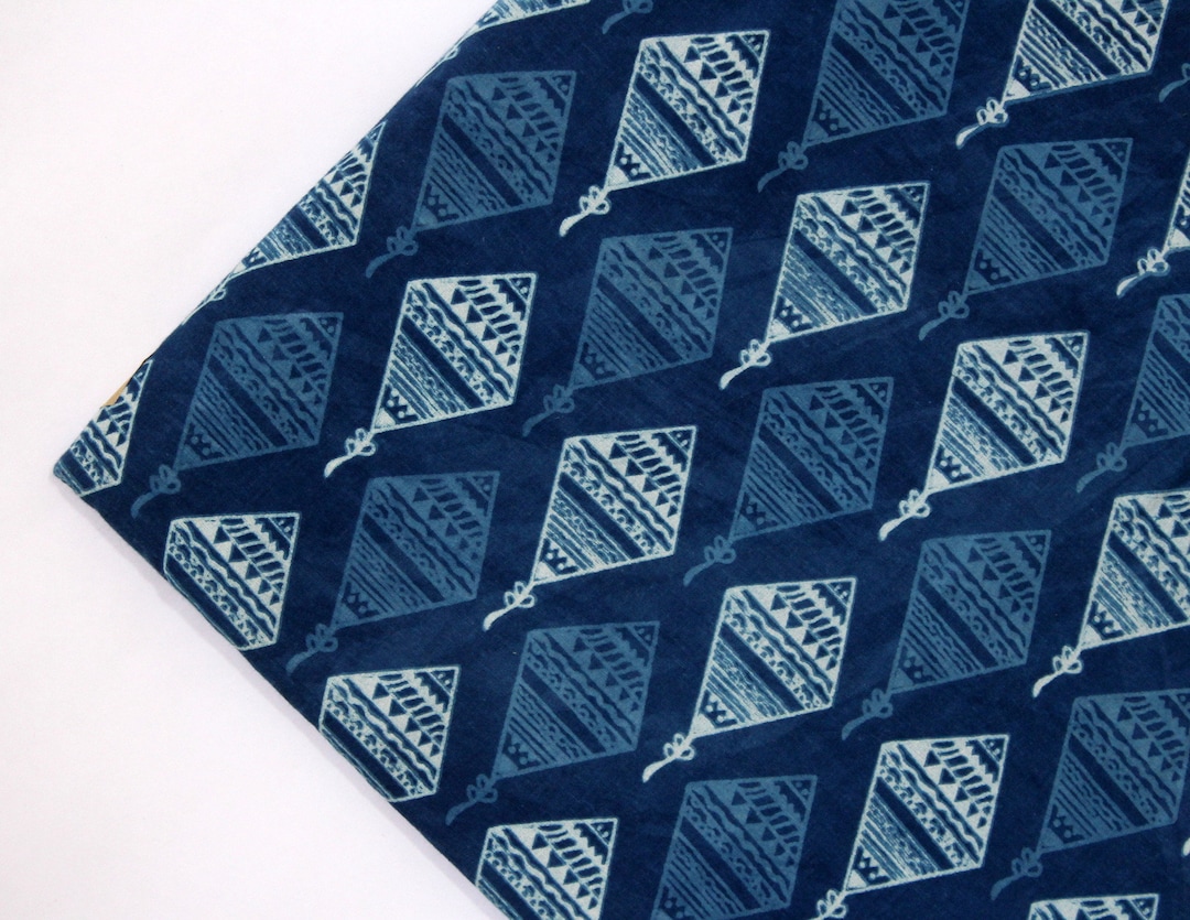 Kite Indigo Blue Fabric Cotton Hand Block Printed Natural Vegetable ...