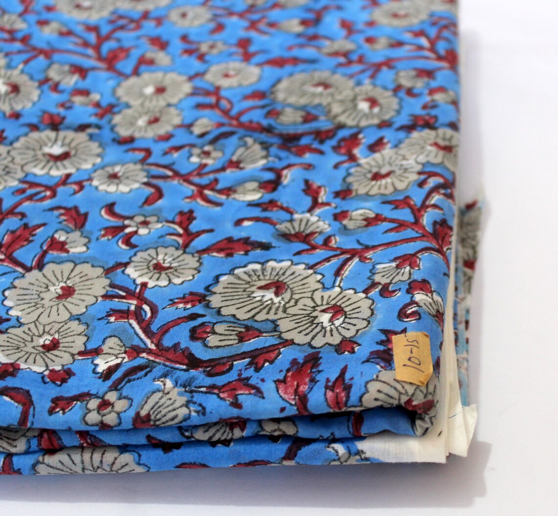 Hand Block Fabric Printed Blue Fabric Cotton Fabric Indian Fabric ...