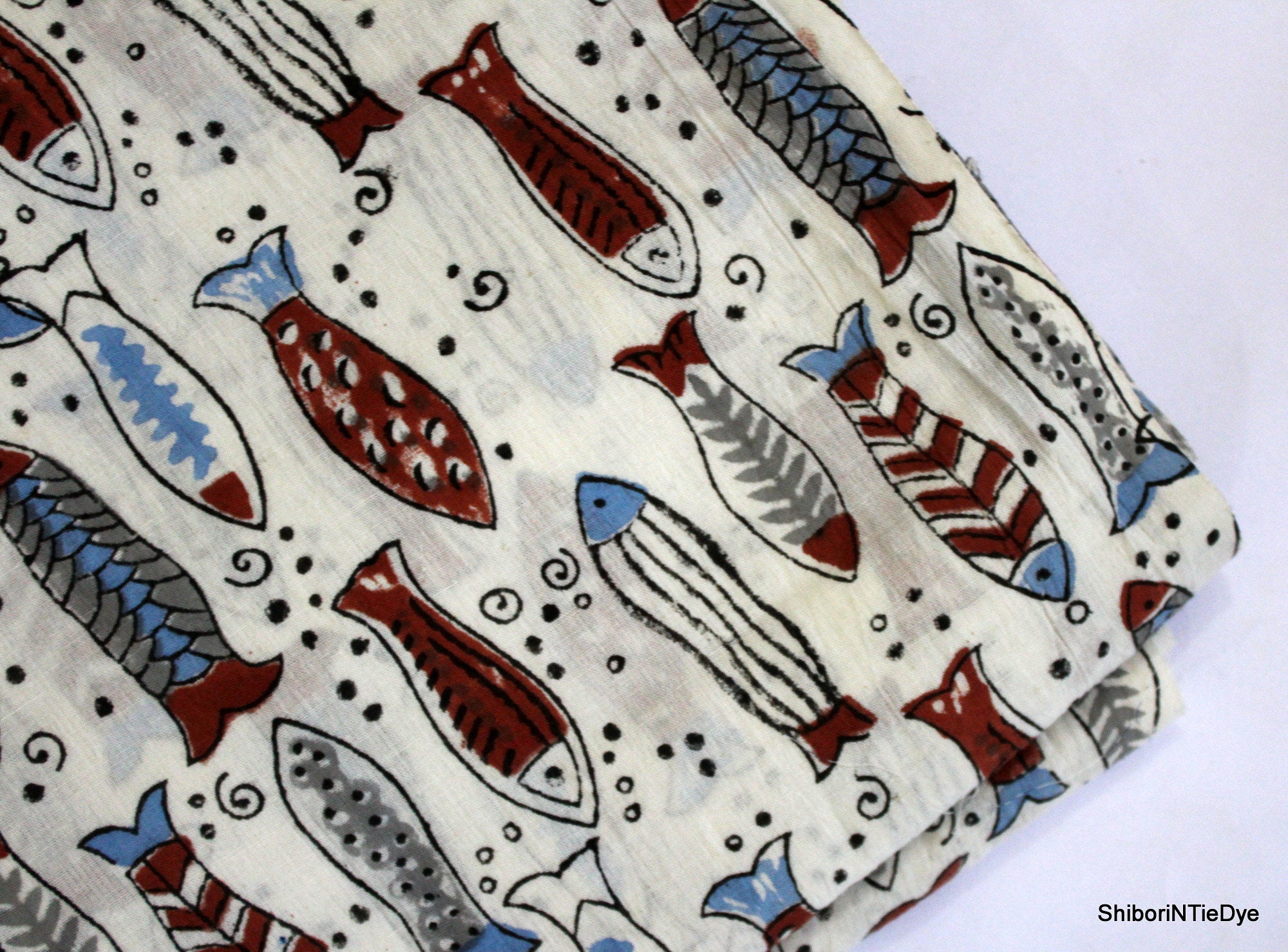 Fish Print Fabric Cotton Fabric Block Printed Voile Fabric - Etsy