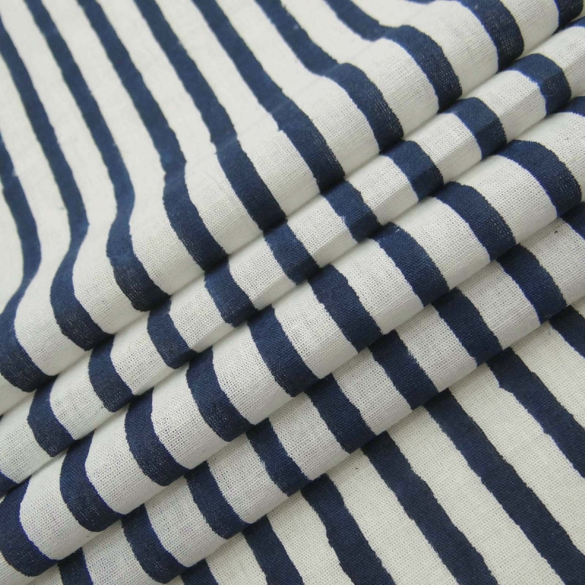 Blue Stripes Fabric Cotton Block Print Fabric Quilting - Etsy