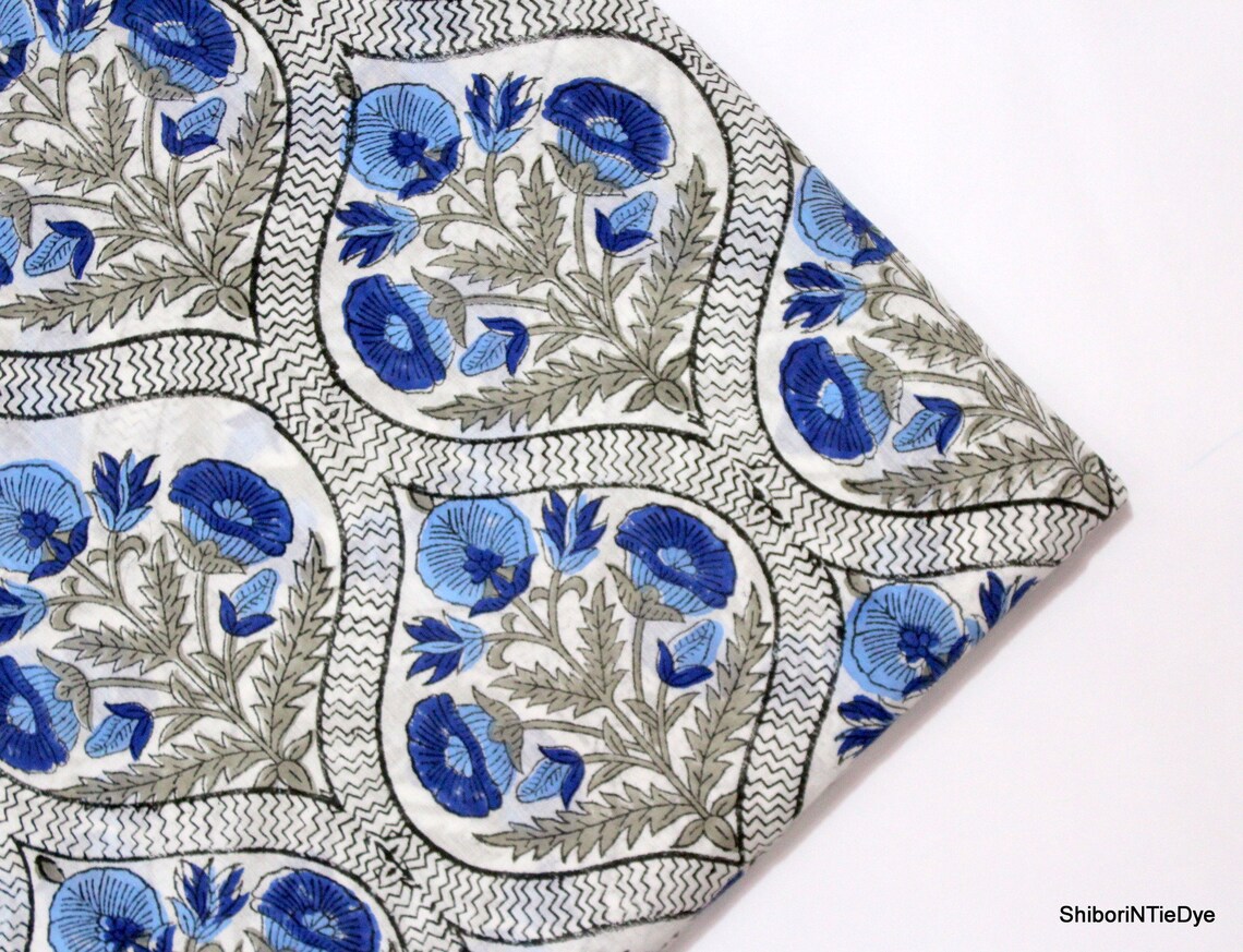 Floral Print Fabric Block Printed Fabric 100% Pure Cotton - Etsy