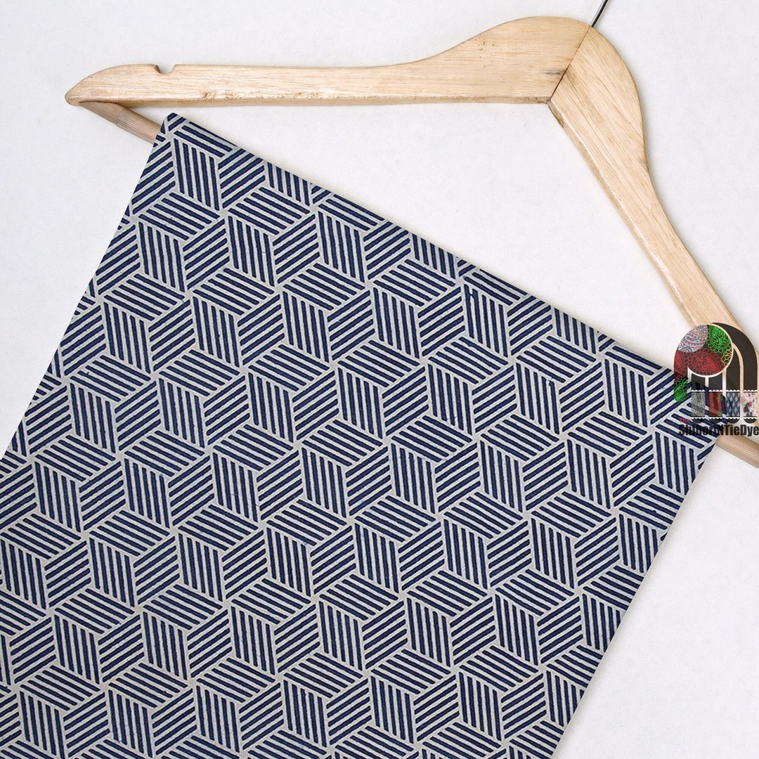 Indigo Bird Print Fabric Cotton Vegetable Dyed Cube Block Print Fabric ...