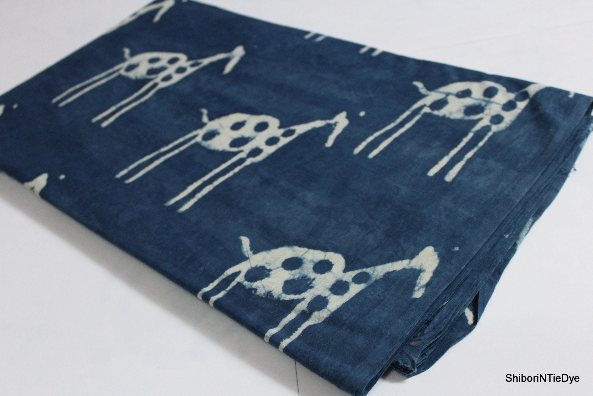 Indigo Blue Fabric Giraffe Print Cotton Fabric Indian Hand - Etsy