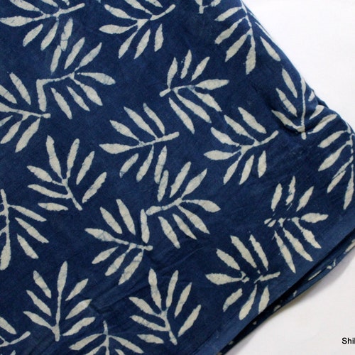 Blue Block Print Fabric Cotton by the Yard Fabric Hand Dyed - Etsy