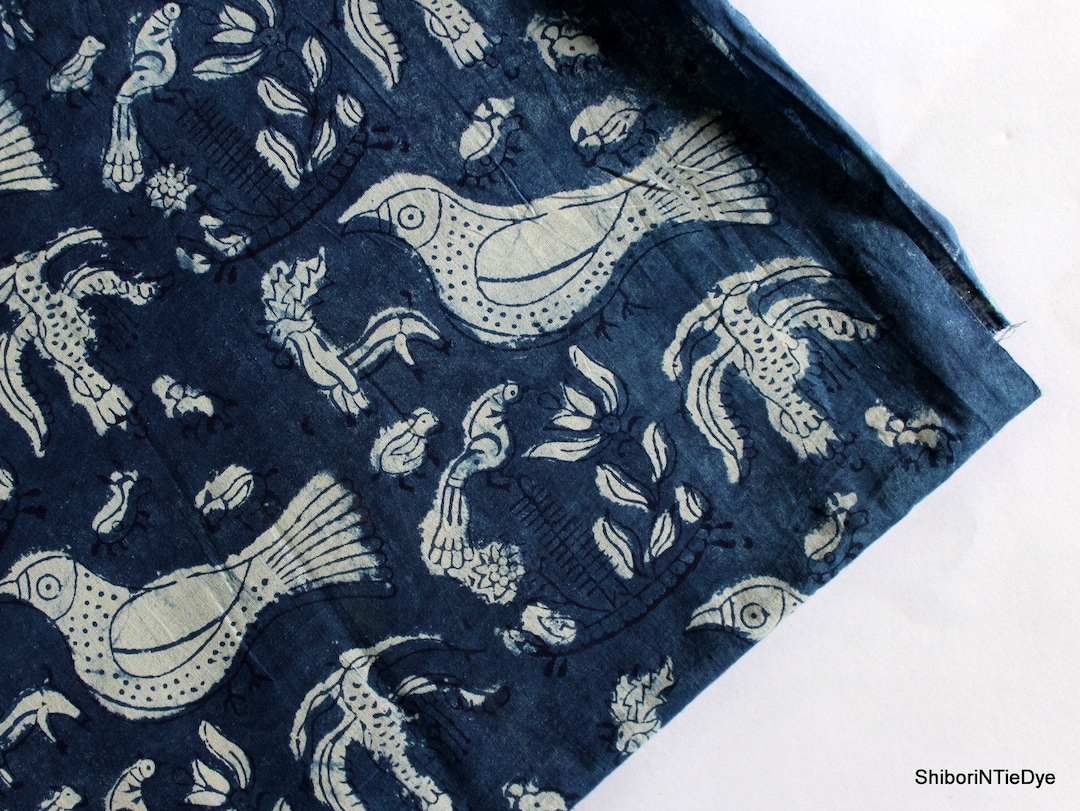 Indigo Fabric Block Print Fabric Bird Hand Printed India Fabric Natural ...