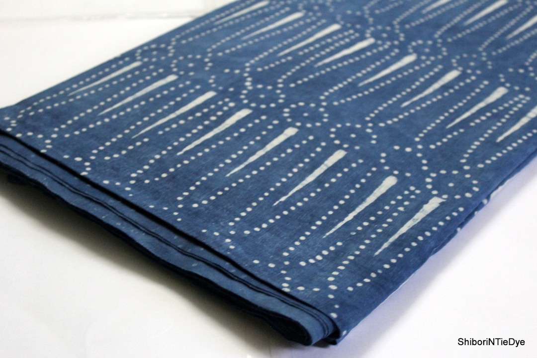 Blue Block Print Fabric Cotton by the Yard Fabric Hand Dyed Blue Fabric ...