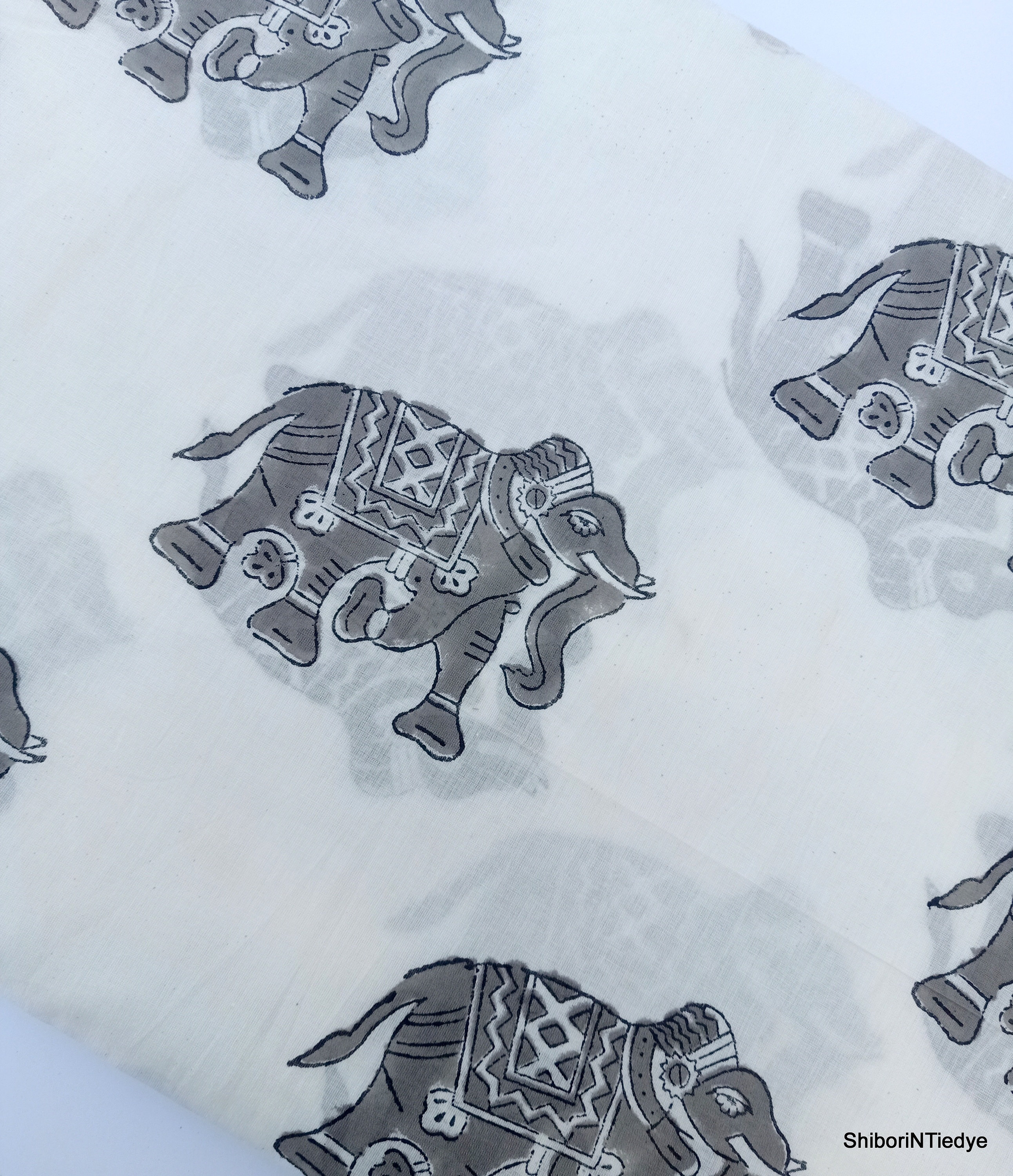 Elephant Print Fabric Block Print Fabric Grey Summer Sewing Fabric Hand ...
