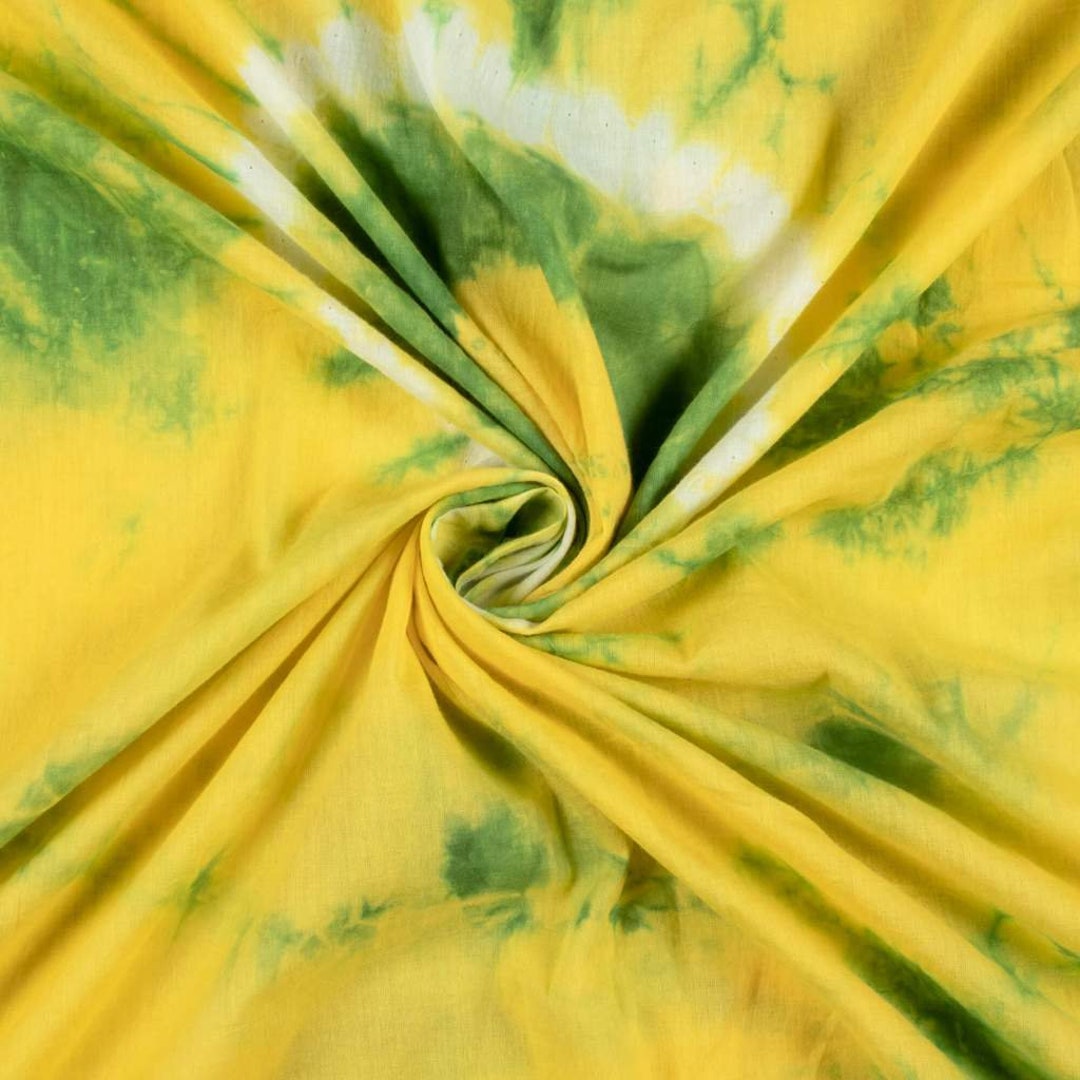 Yellow Fabric Tie Dye Fabric Shibori Fabric Green Indian Fabric, Pure ...