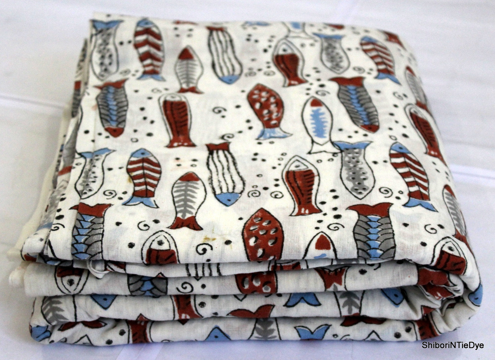 Fish Print Fabric Cotton Fabric Block Printed Voile Fabric - Etsy