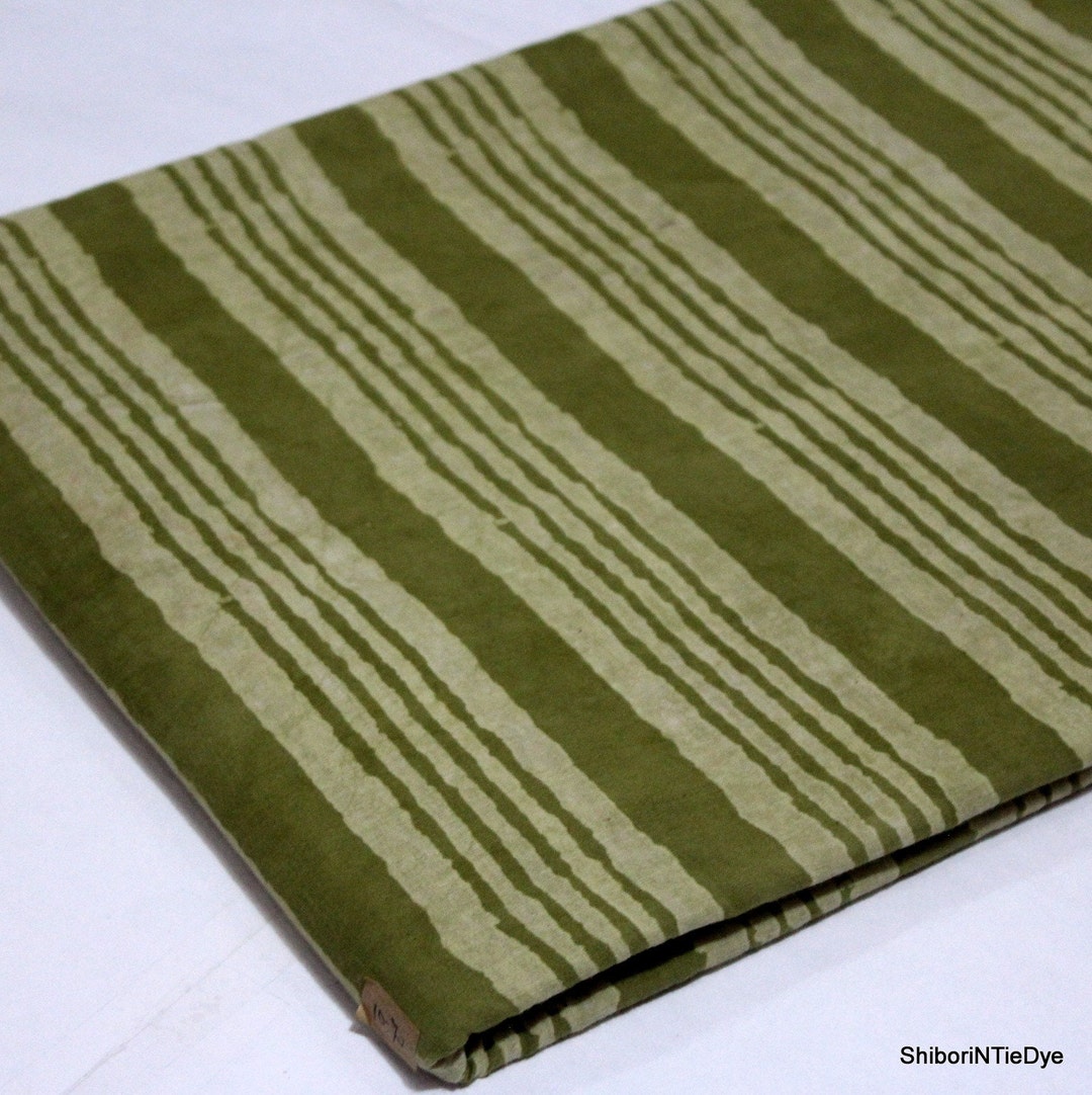 Green Stripe Fabric 100% Cotton Light Weight Soft Voile Fabric, Dabu ...